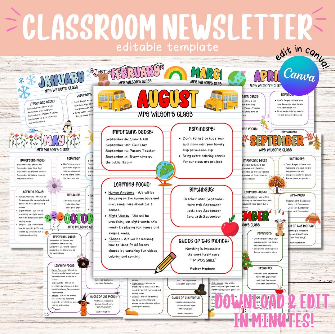12 Month Classroom Newsletter, Teacher Printables, Classsroom ...