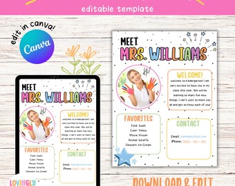Meet the Teacher Printable Template, Teacher Intro, Retro Pastel ...