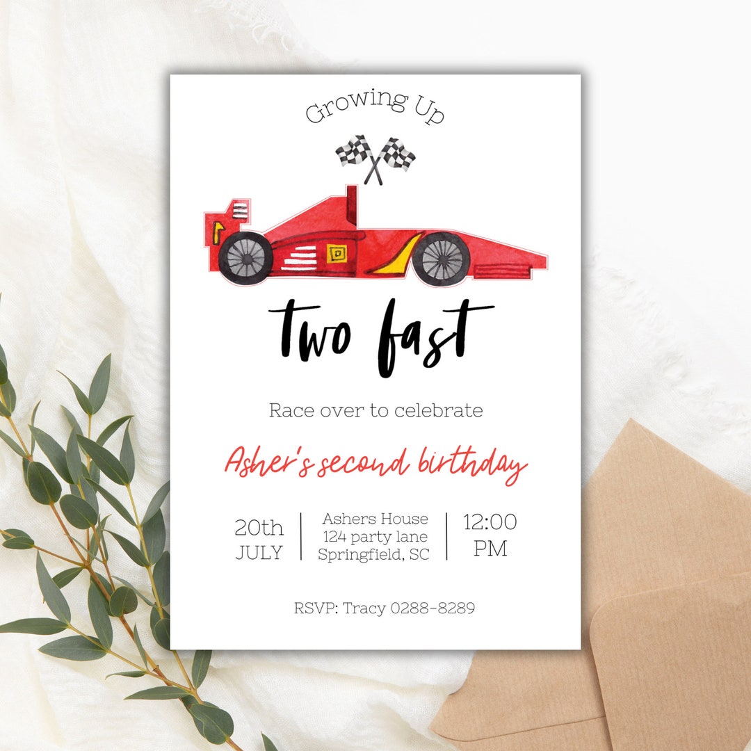 Racing Car Invitation, Editable Invitation, Boys Birthday Invite, Two ...