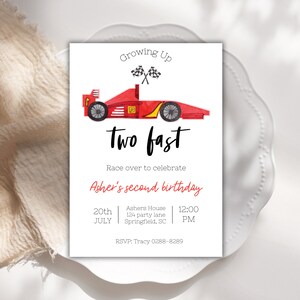 Racing Car Invitation, Editable Invitation, Boys Birthday Invite, Two ...