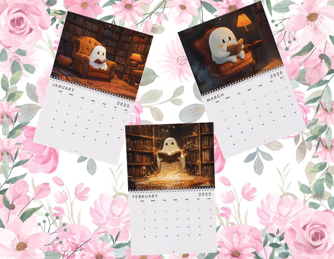 2025 Ghost Calendar, Monthly Wall Calendar, 2025 Spooky Calendar, Cute ...