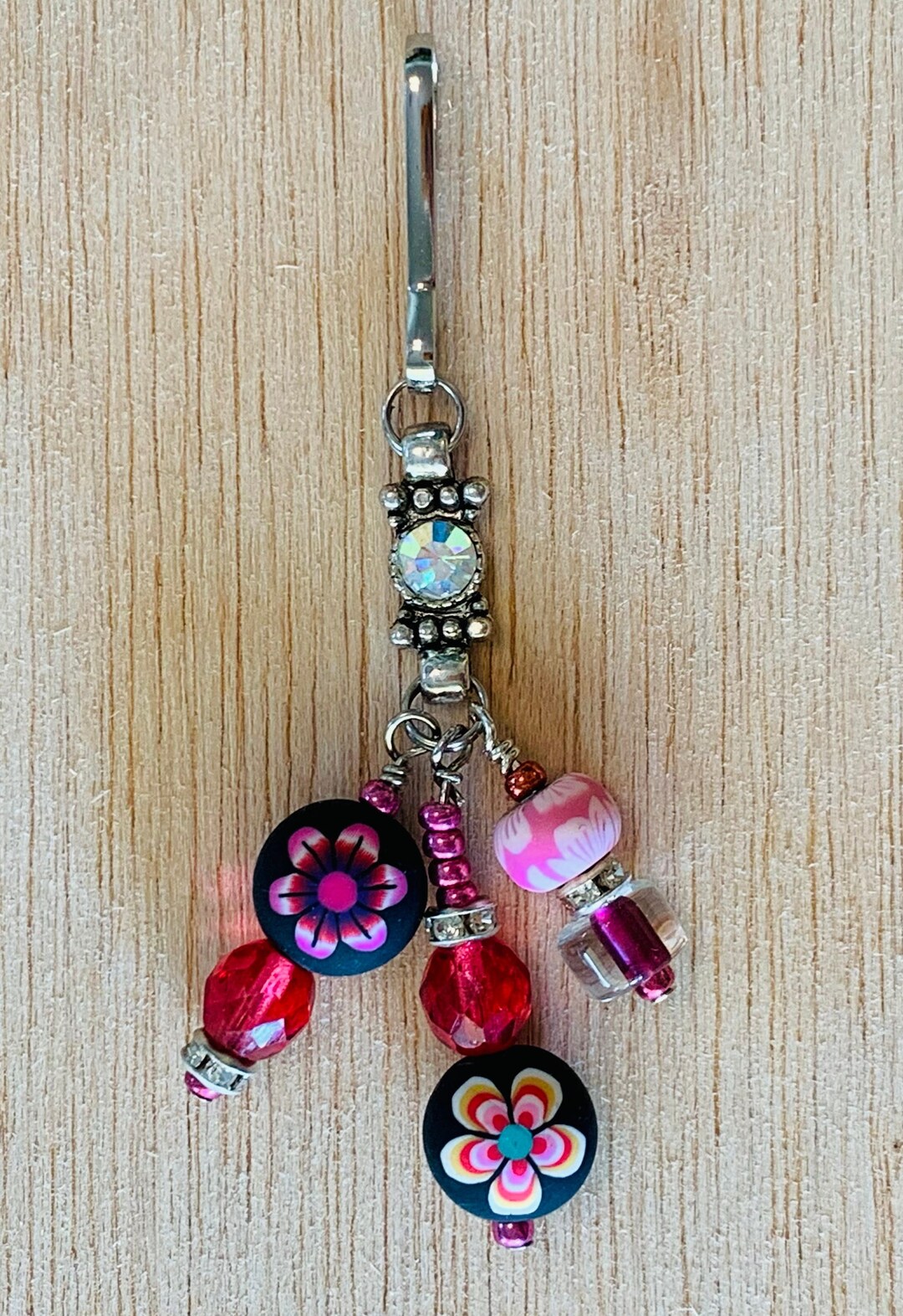 Beaded Zipper Pull: Pink Flower Power - Etsy