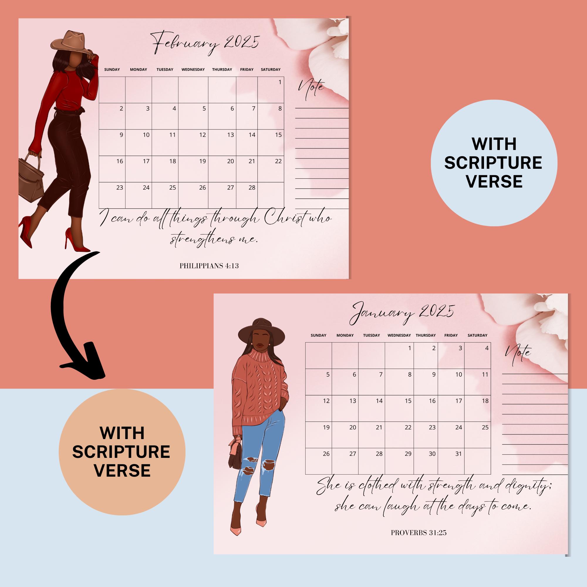 2025 Christian Printable Calendar With Monthly Bible Verses | Digital ...