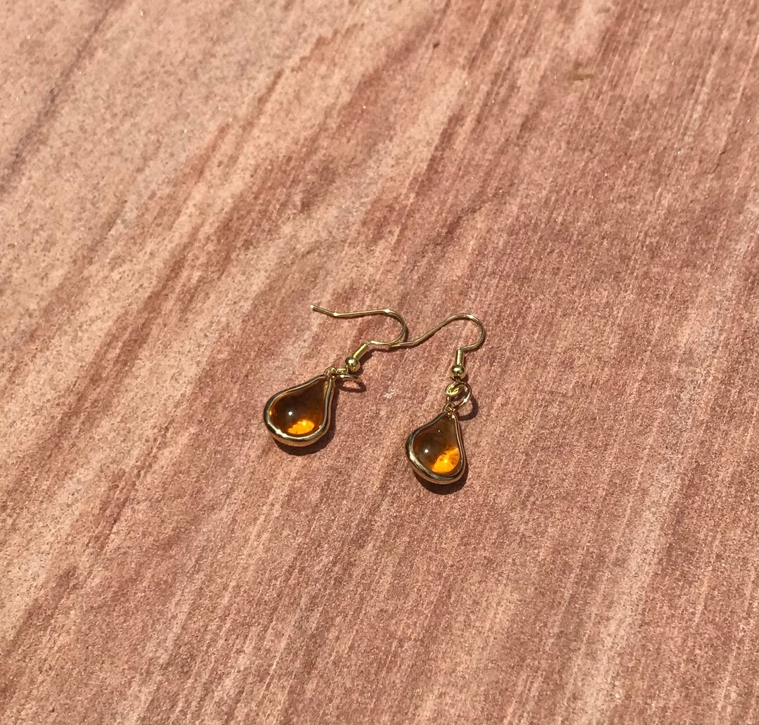 BOHO Style Honey Colored Teardrop Gem Aretes - Etsy España