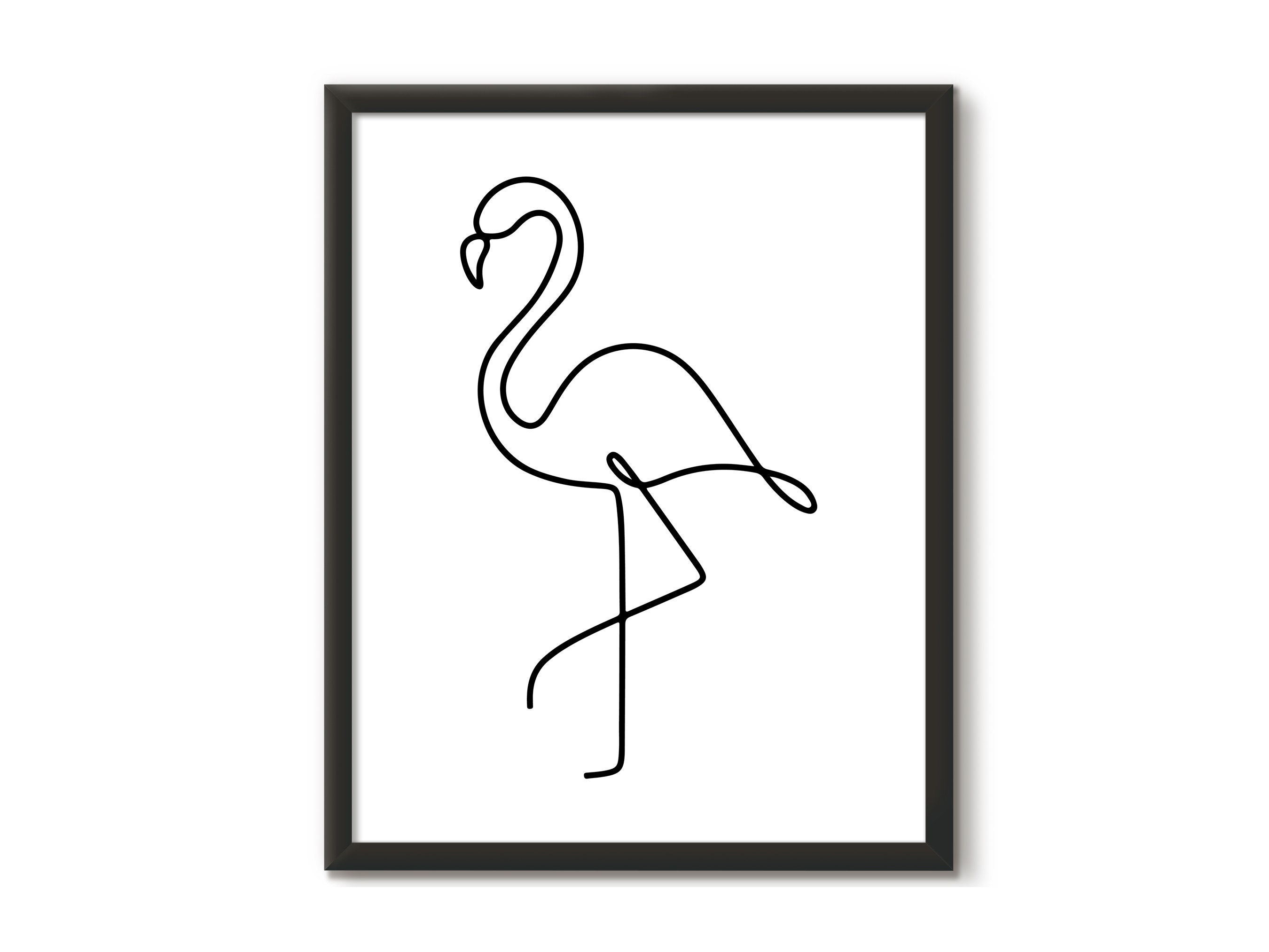 Flamingo Line Art Print, Animal Art, Bird Line Art, Pink Flamingo, Wall ...