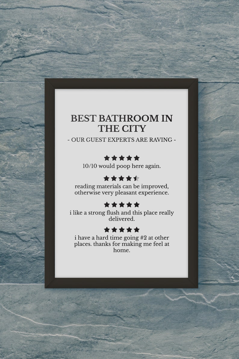 Printable Funny Bathroom Reviews Sign, Guest Bathroom Wall Decor ...