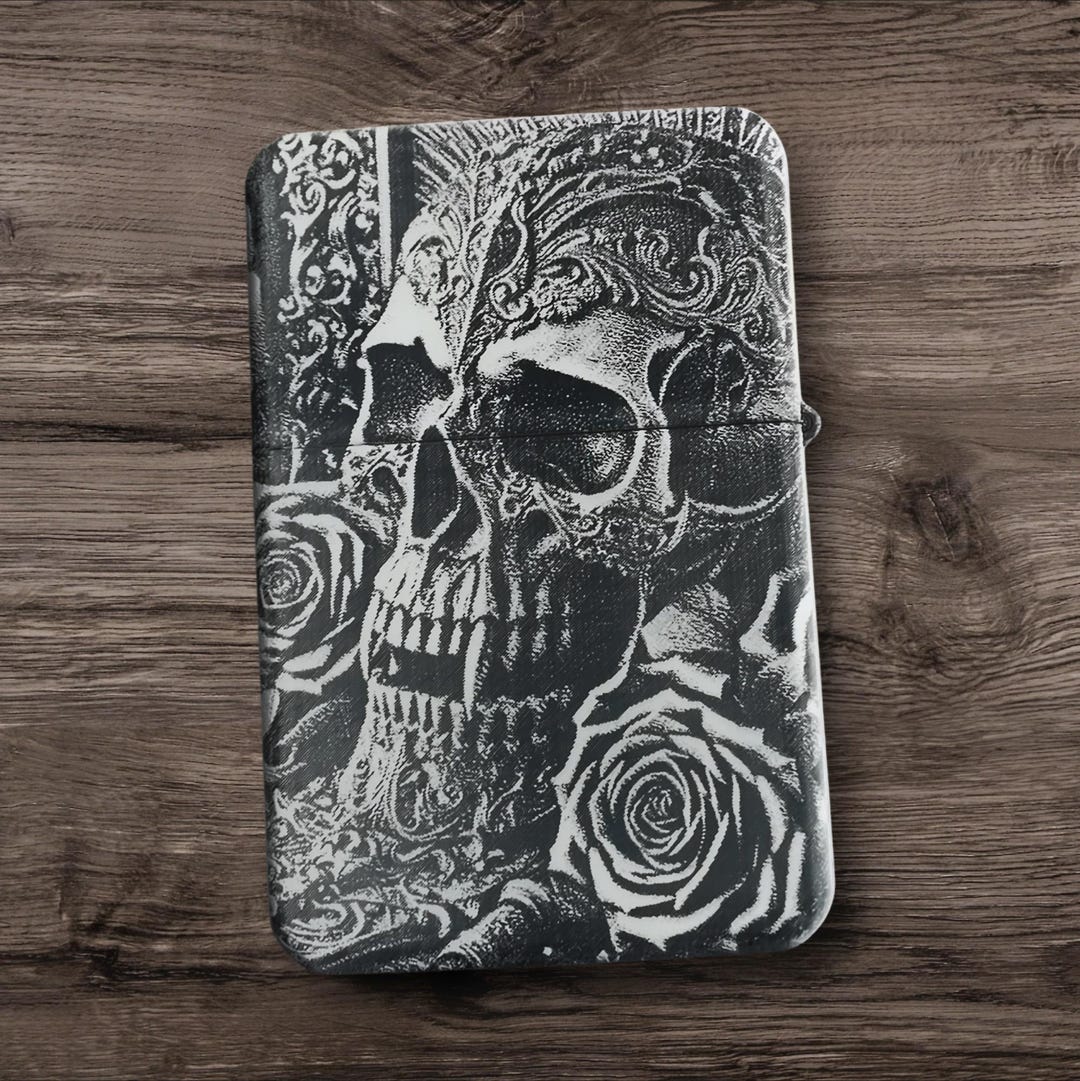 Laser Engraved Gothic Vampire Skull Metal Click Style Lighter and Free ...