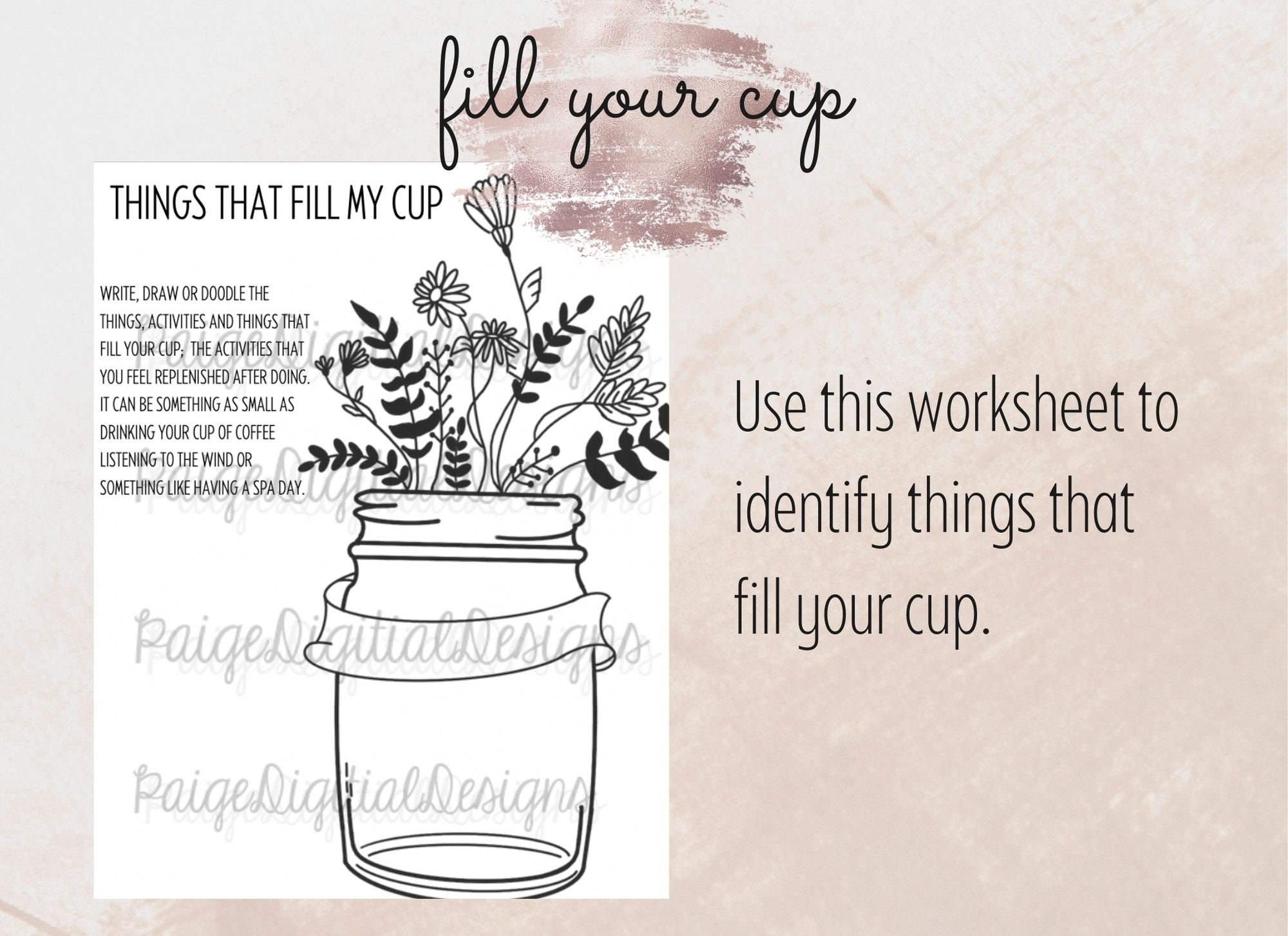 Fill Your Cup Self Care Worksheet for Self Love Journal - Etsy
