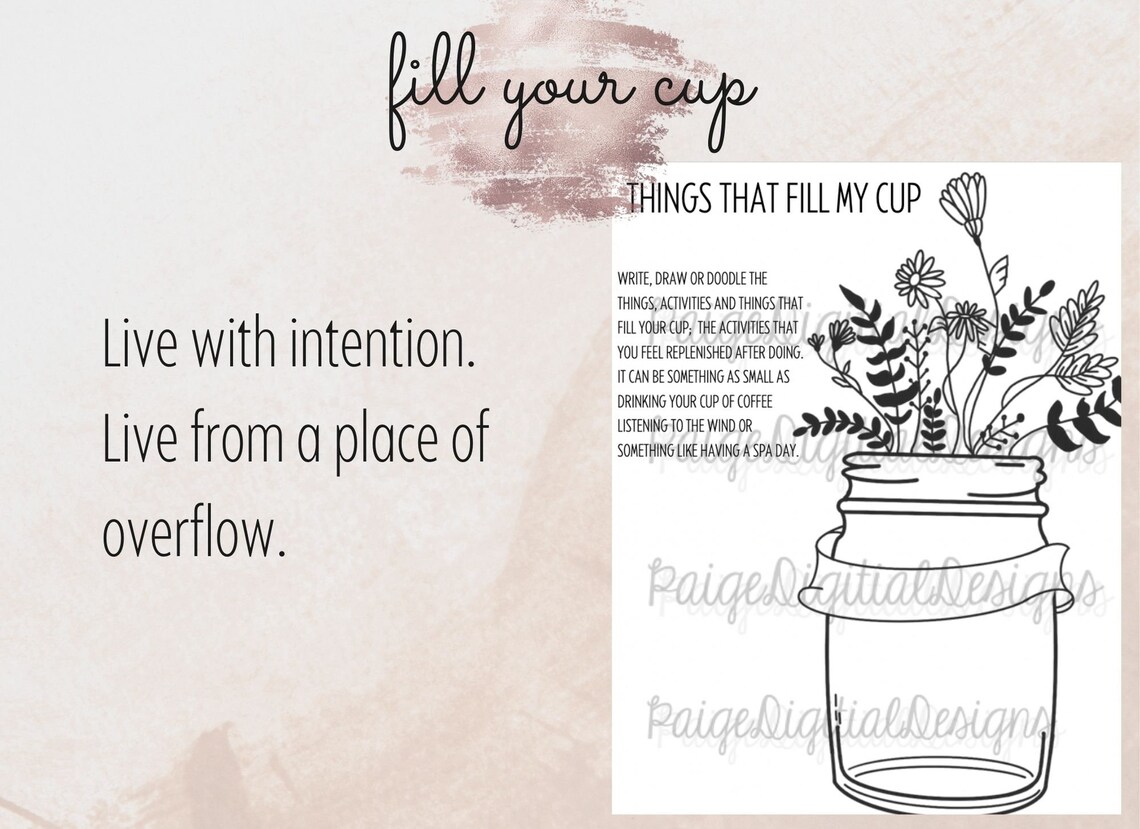 Fill Your Cup Self Care Worksheet for Self Love Journal - Etsy