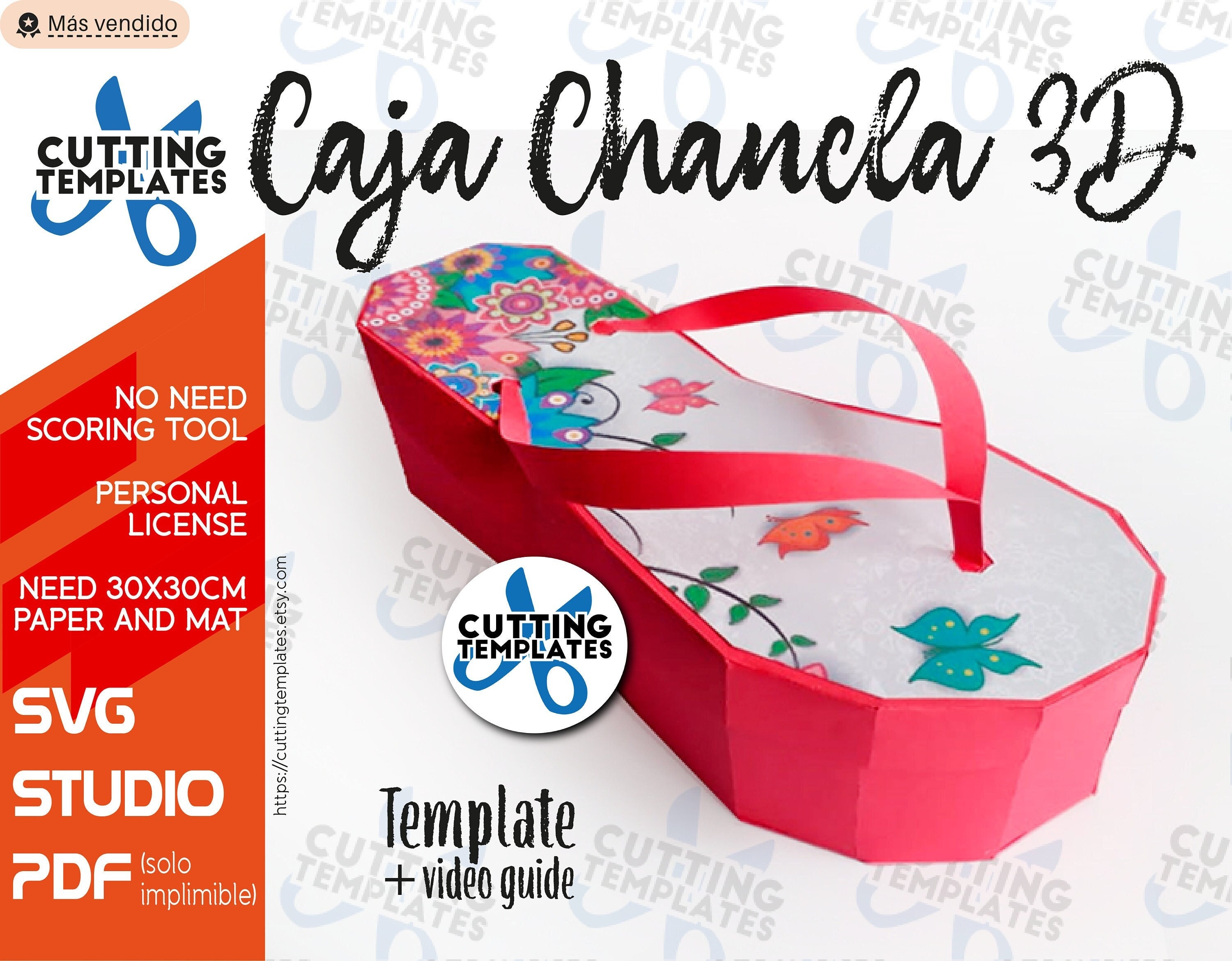 Caja Chancla Svg, caja forma de sandalia, chancleta 3D, regalo de mamá ...
