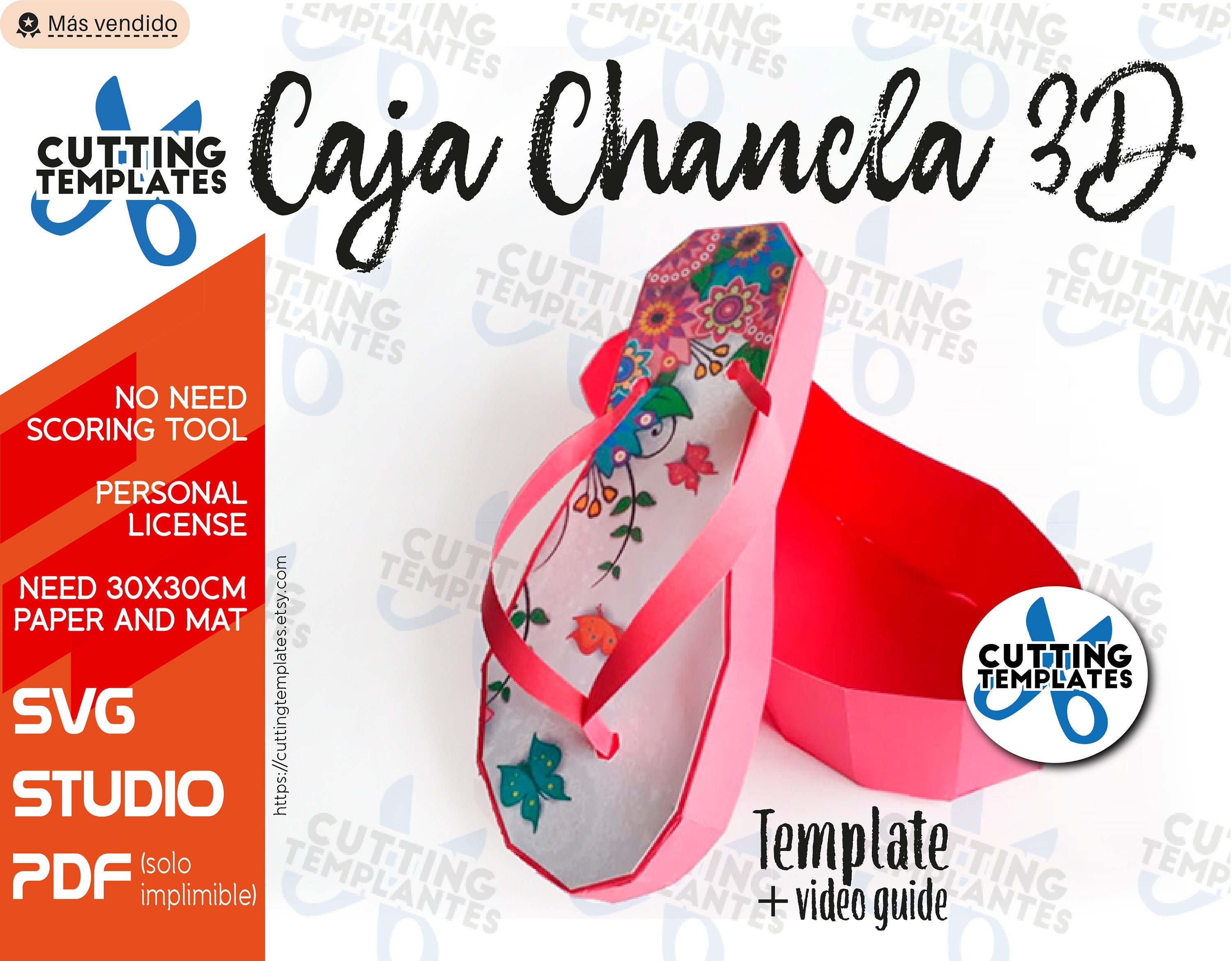 Caja Chancla Svg, caja forma de sandalia, chancleta 3D, regalo de mamá, Mother's Day, Chancla ...