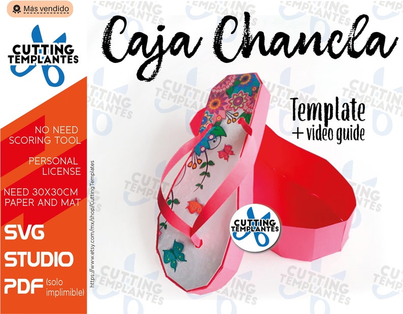 Caja Chancla SVG, caja forma de chancla, sandalia, chancleta 3D, regalo ...