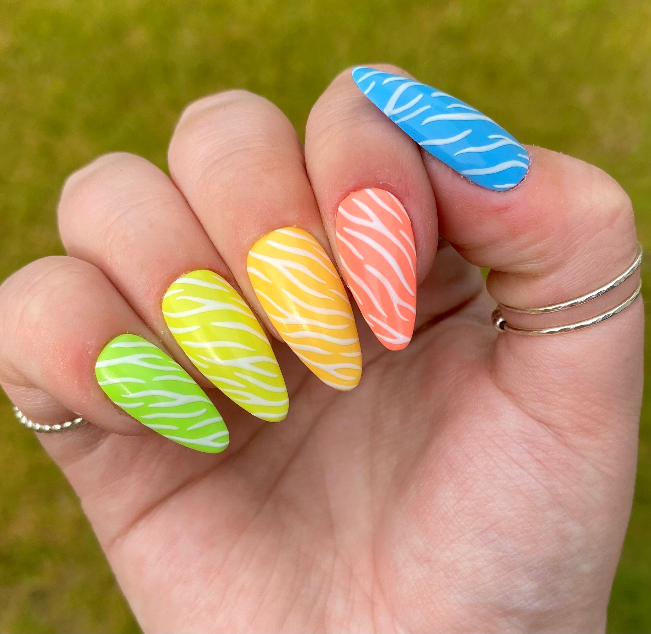 Neon Colored Zebra Print Nails