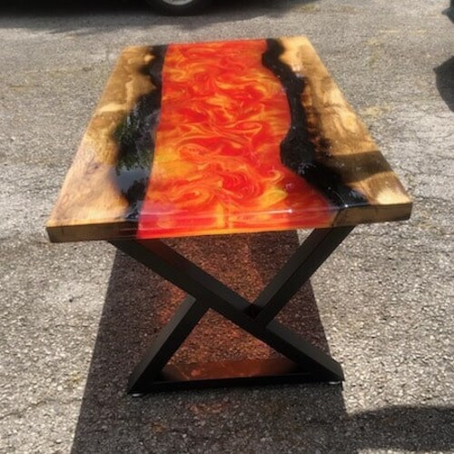 Custom Order Dark Walnut Lava Orange Epoxy Table Live Edge - Etsy