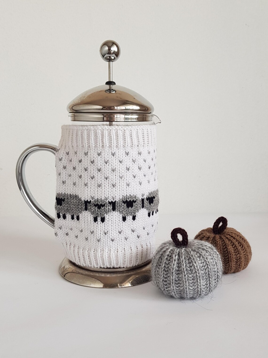 Wool Knitted Cozy for French Press With Flock of Sheep Pattern ...