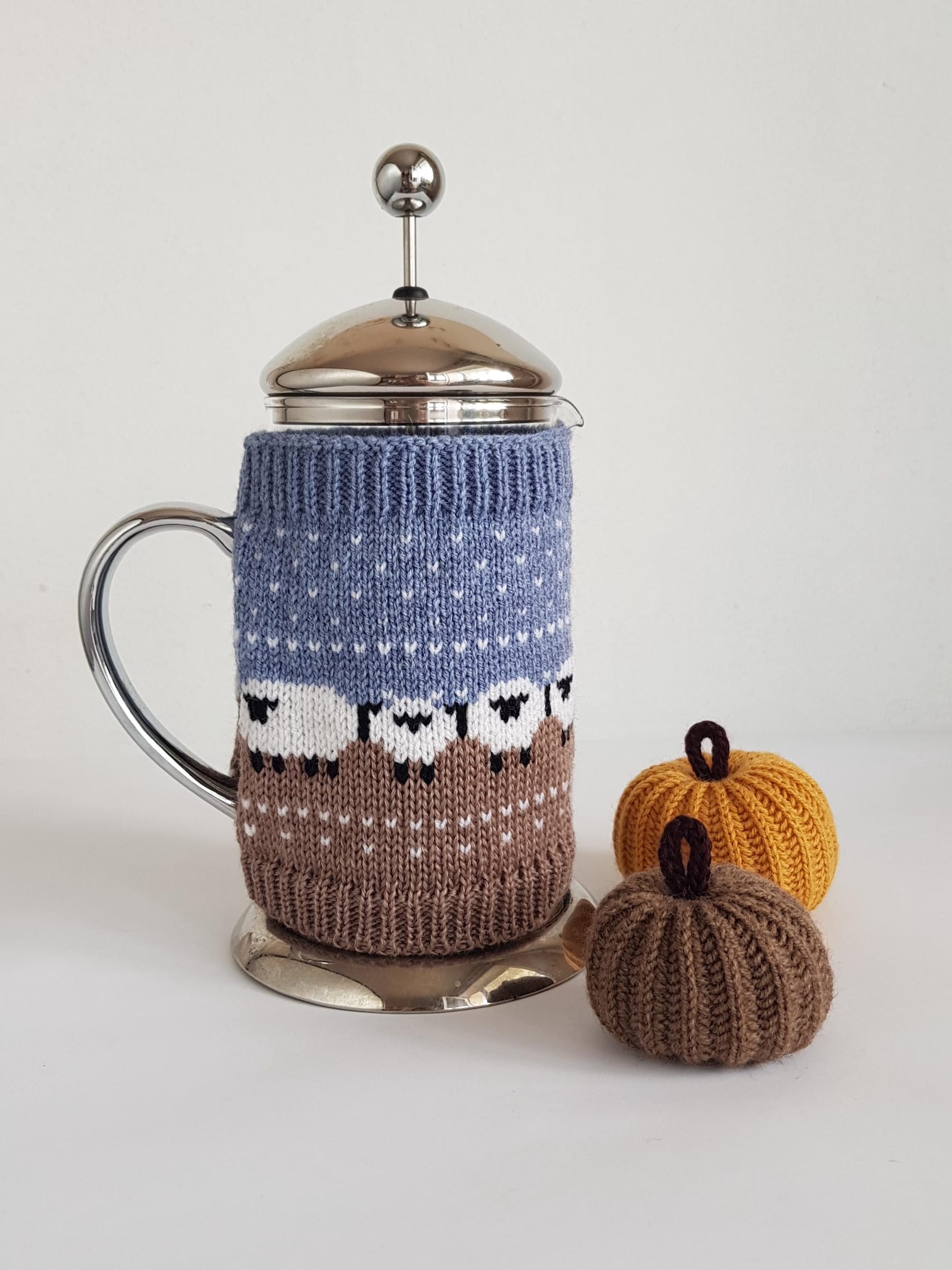 Wool Knitted Cozy for French Press With Flock of Sheep Pattern ...