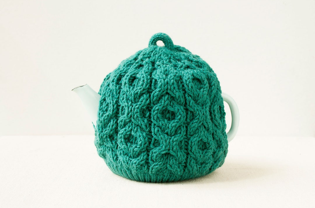 Wool Hand Knitted Tea Cozy in Emerald Green for Medium Teapot, 4-6 Cup ...