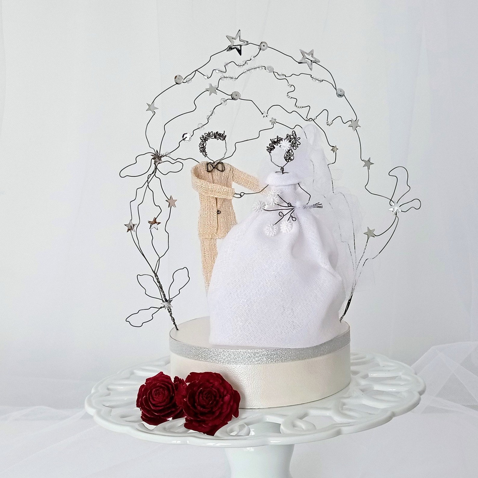 Wedding Cake Topper, Wire Cake Topper Figures, Bride and Groom Topper ...