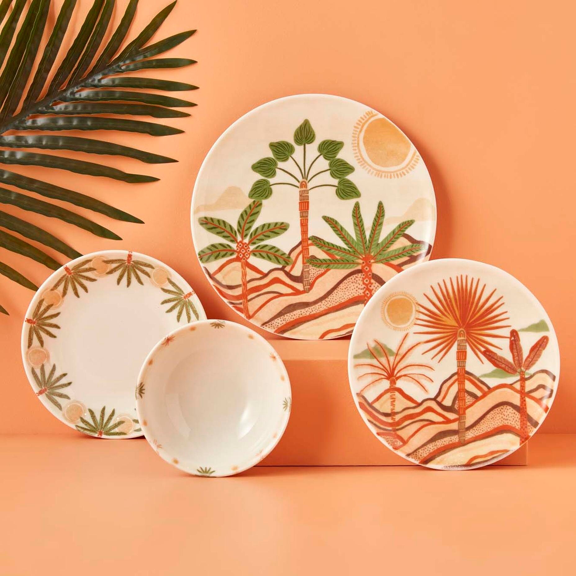 24 Pieces 6 Person Dinnerware Palm Tree Dinnerwaremoving - Etsy