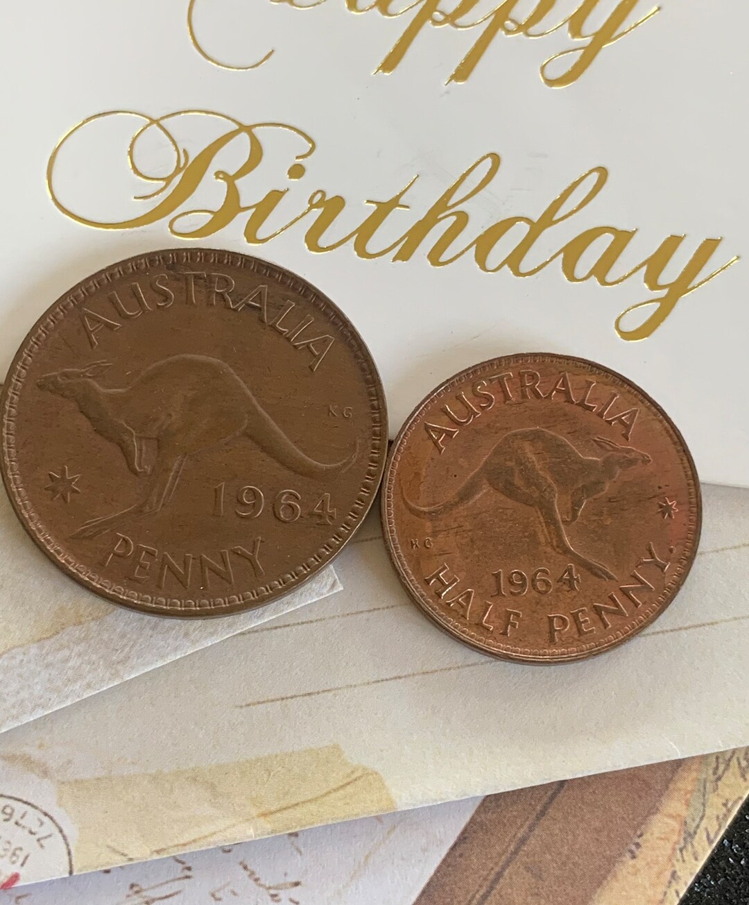 60th Birthday Gift, 1964 Australian Penny & Half Penny Set, With ...