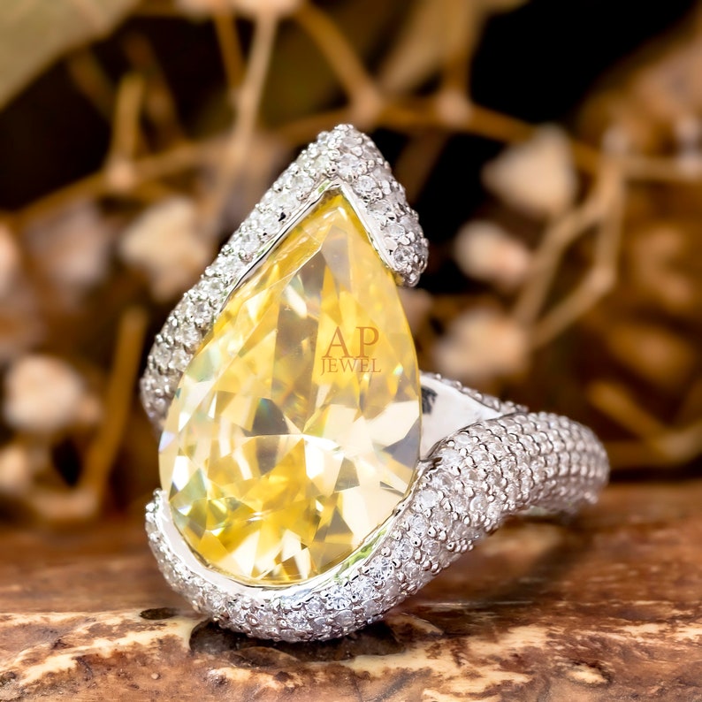Canary Yellow Large Teardrop Ring 2114MM Pear Cut CZ Diamond - Etsy