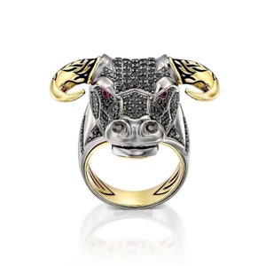 Mighty Bull Head Ring for Men's, Black Diamond Ring, Biker Punk Jewelry ...