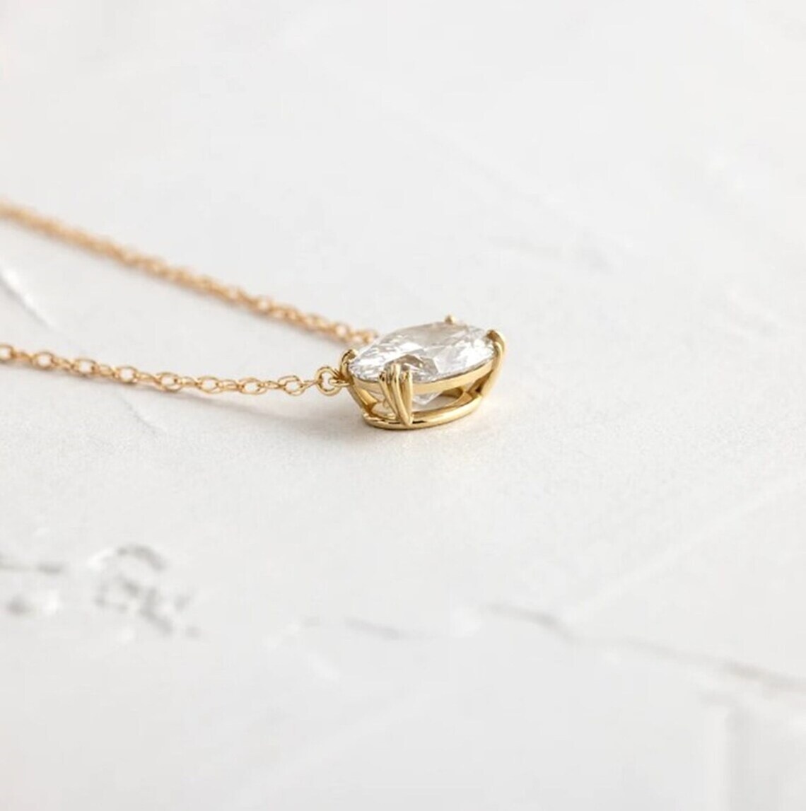 Horizontal Oval Cut Moissanite Diamond Solitaire Necklace, Engagement ...