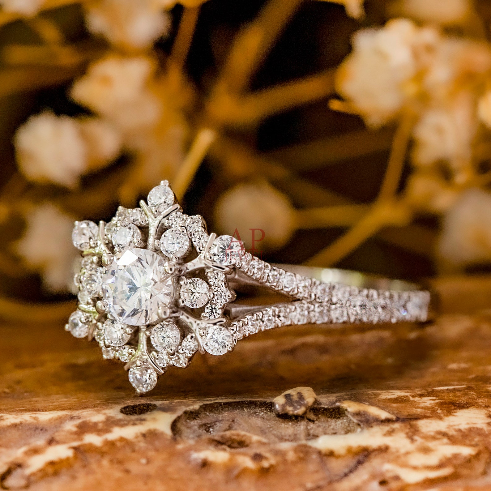 Beautifulsnowflake Ring Split Shank Ring Round Cut CZ & - Etsy