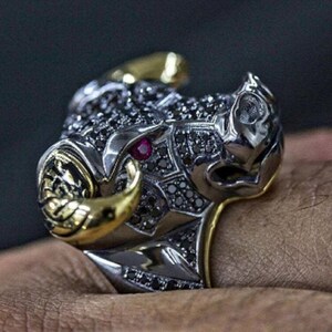 Mighty Bull Head Ring for Men's, Black Diamond Ring, Biker Punk Jewelry ...