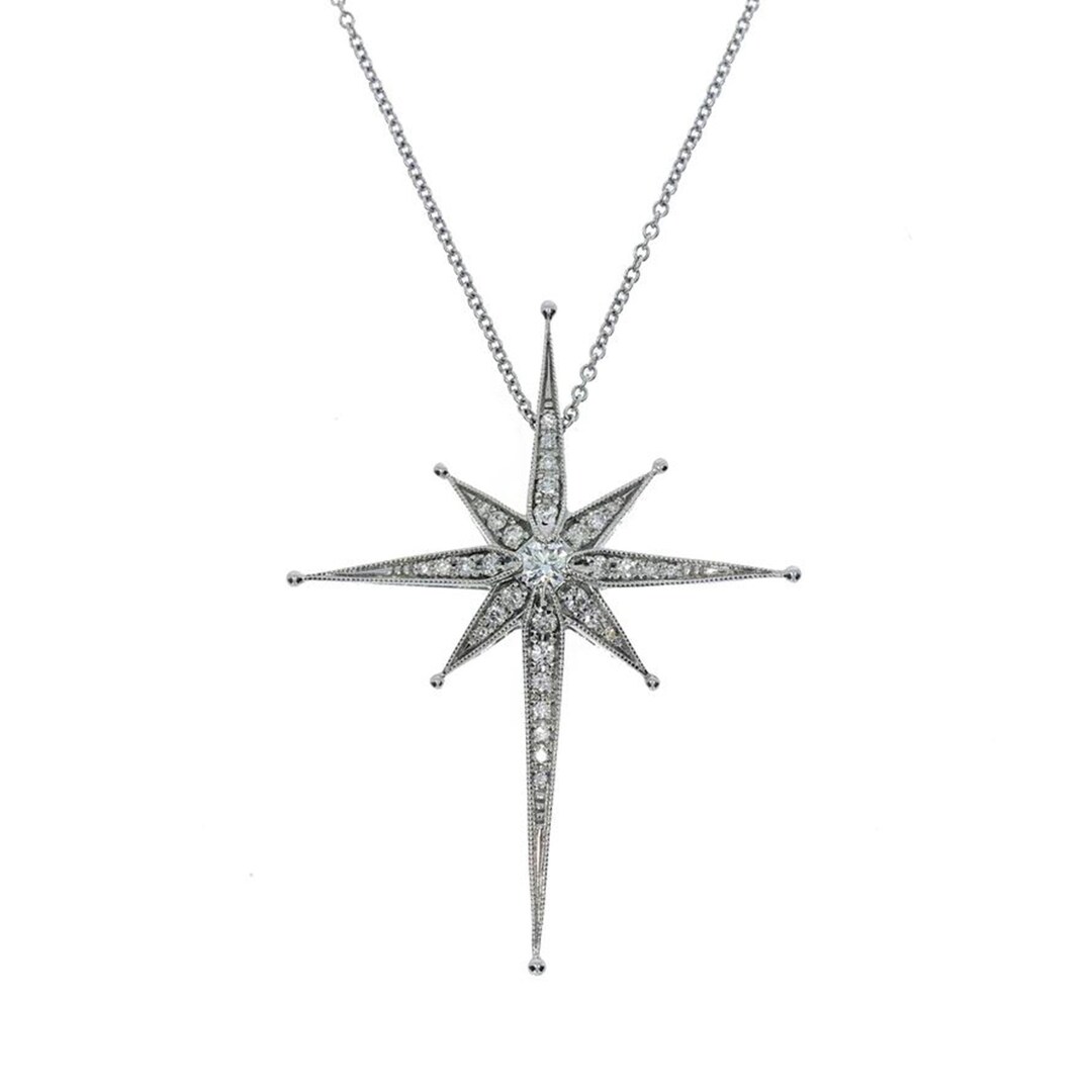 NORTH STAR Diamond Necklace, Round Moissanite Diamond With Chain ...