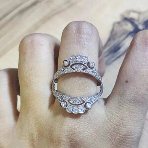 Antique Art Deco Enhancer Gap Ring, Round Moissanite Diamond Victorian ...