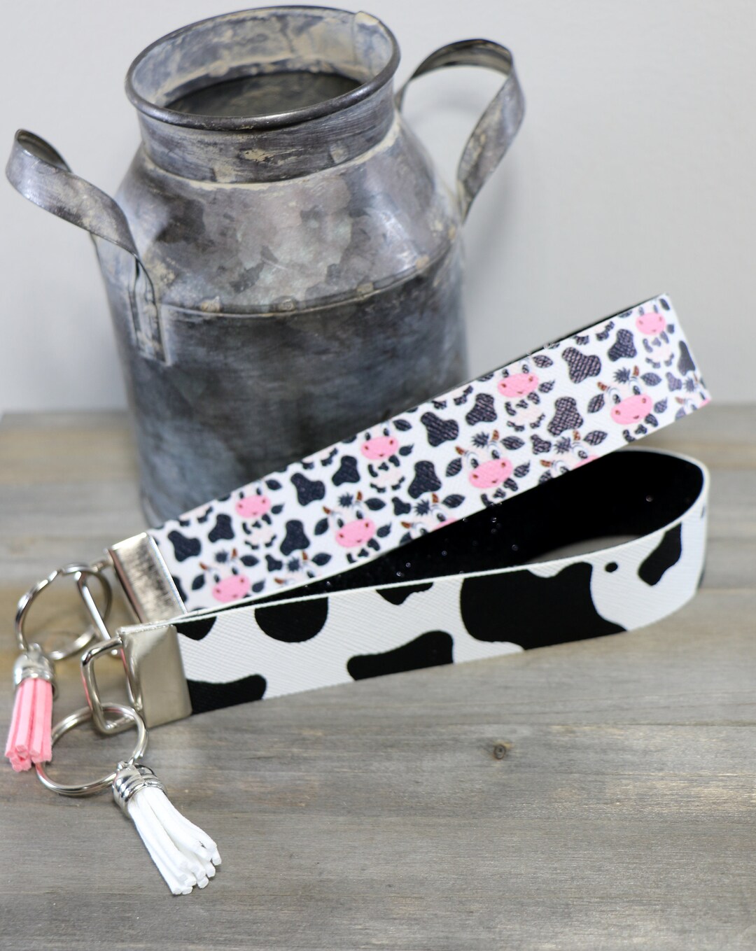 Cow Print Key Fob Wristlet | Cute Cow Wristlet | Black & White Wristlet ...