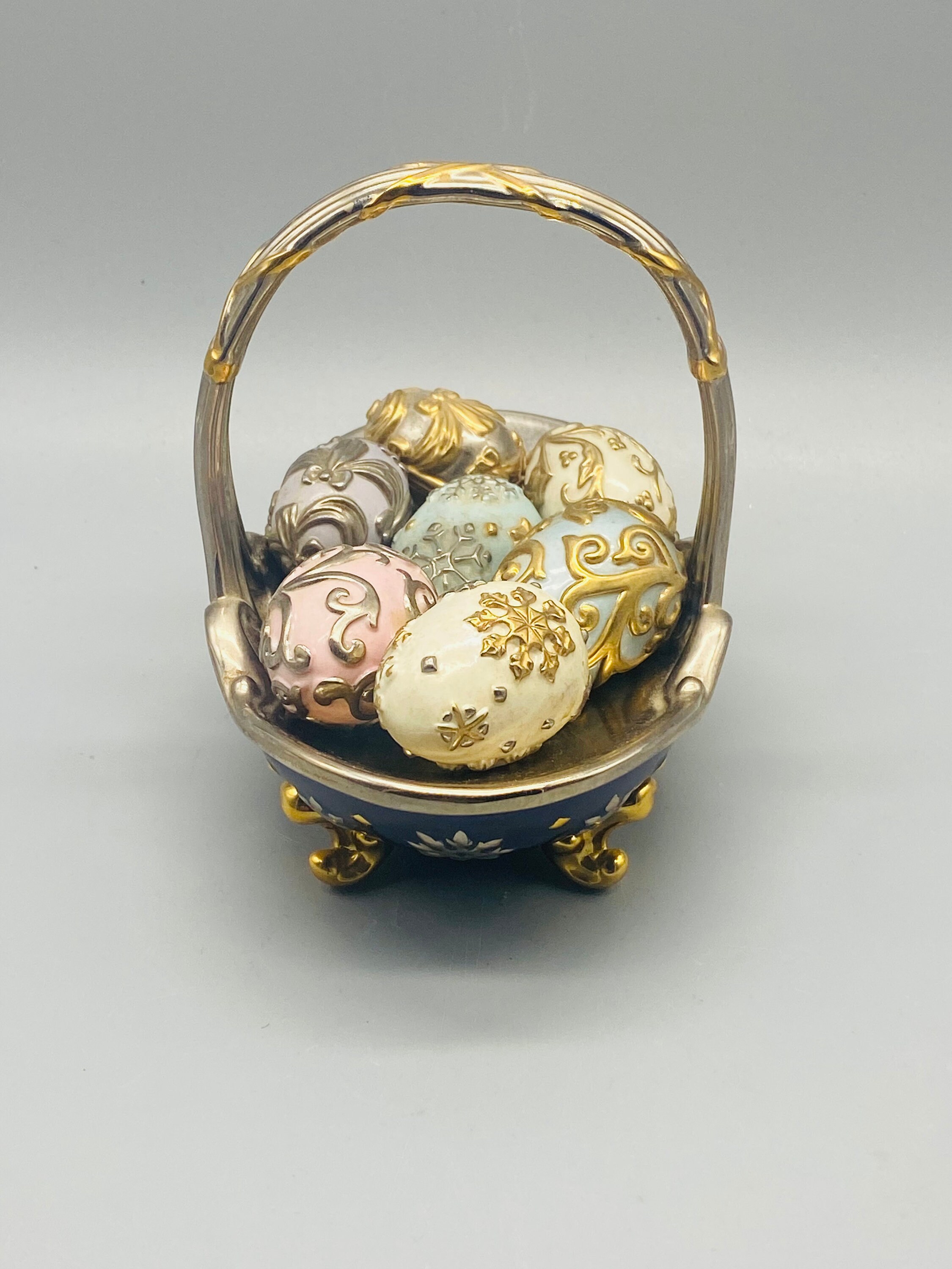 Vintage Franklin Mint Faberge Winter Egg Basket With 7 Eggs - Etsy