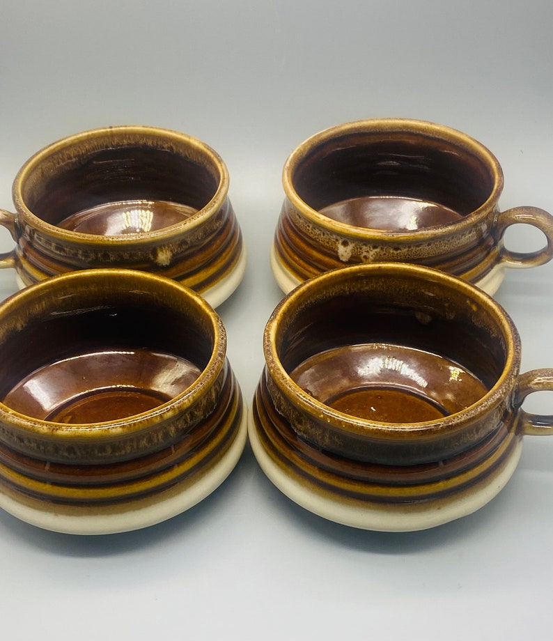 Hand Thrown Coil Artist Pottery Soup Bowl Coffee Mug Yellow Brown Tan ...