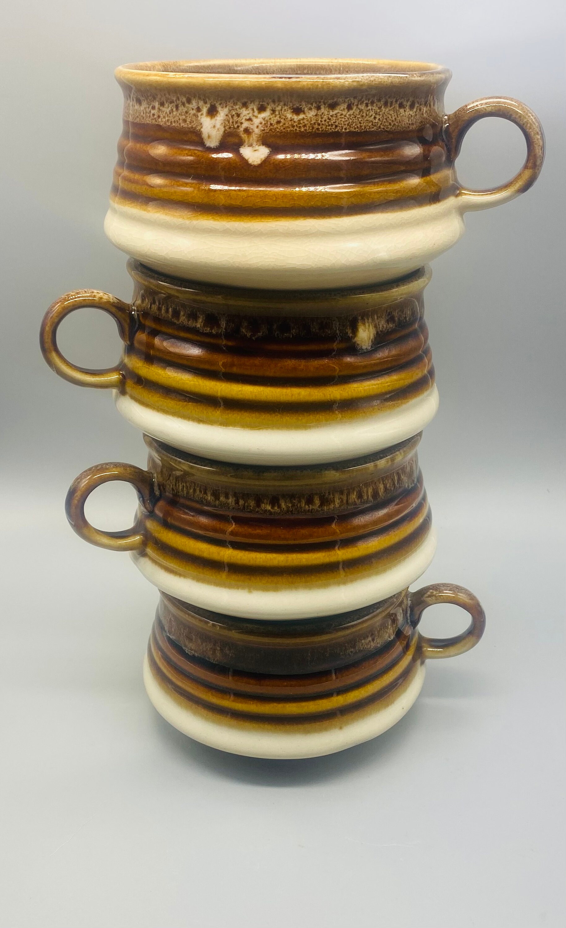 Hand Thrown Coil Artist Pottery Soup Bowl Coffee Mug Yellow Brown Tan ...