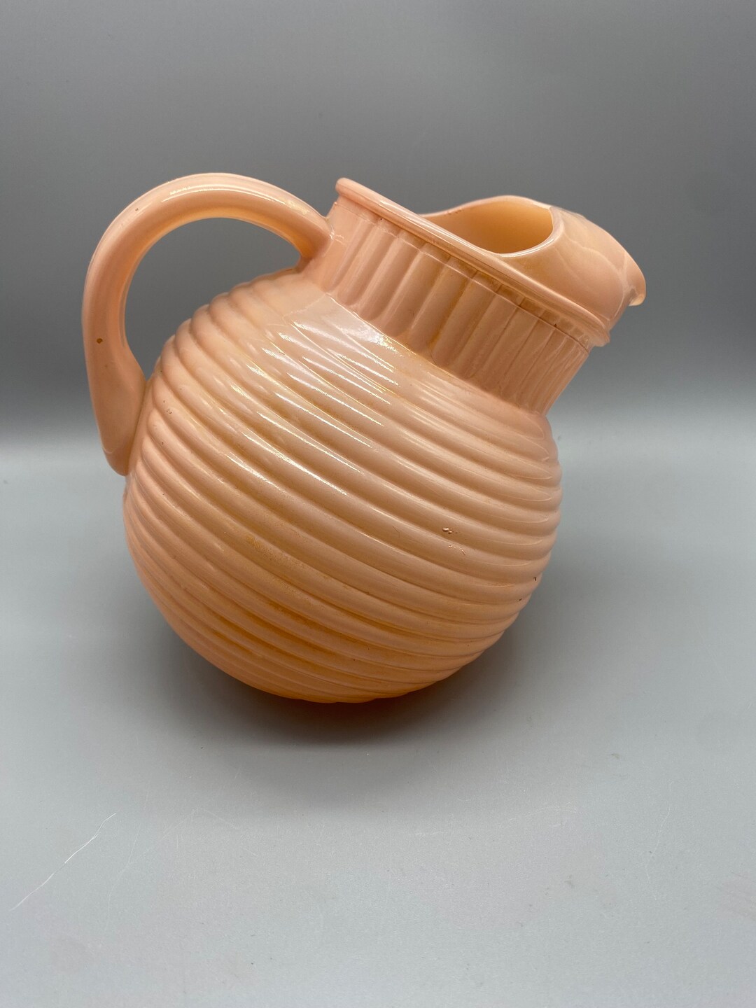 Anchor Hocking Pastel Pink Small Pitcher Rainbow Line Ball Jug ... - Etsy