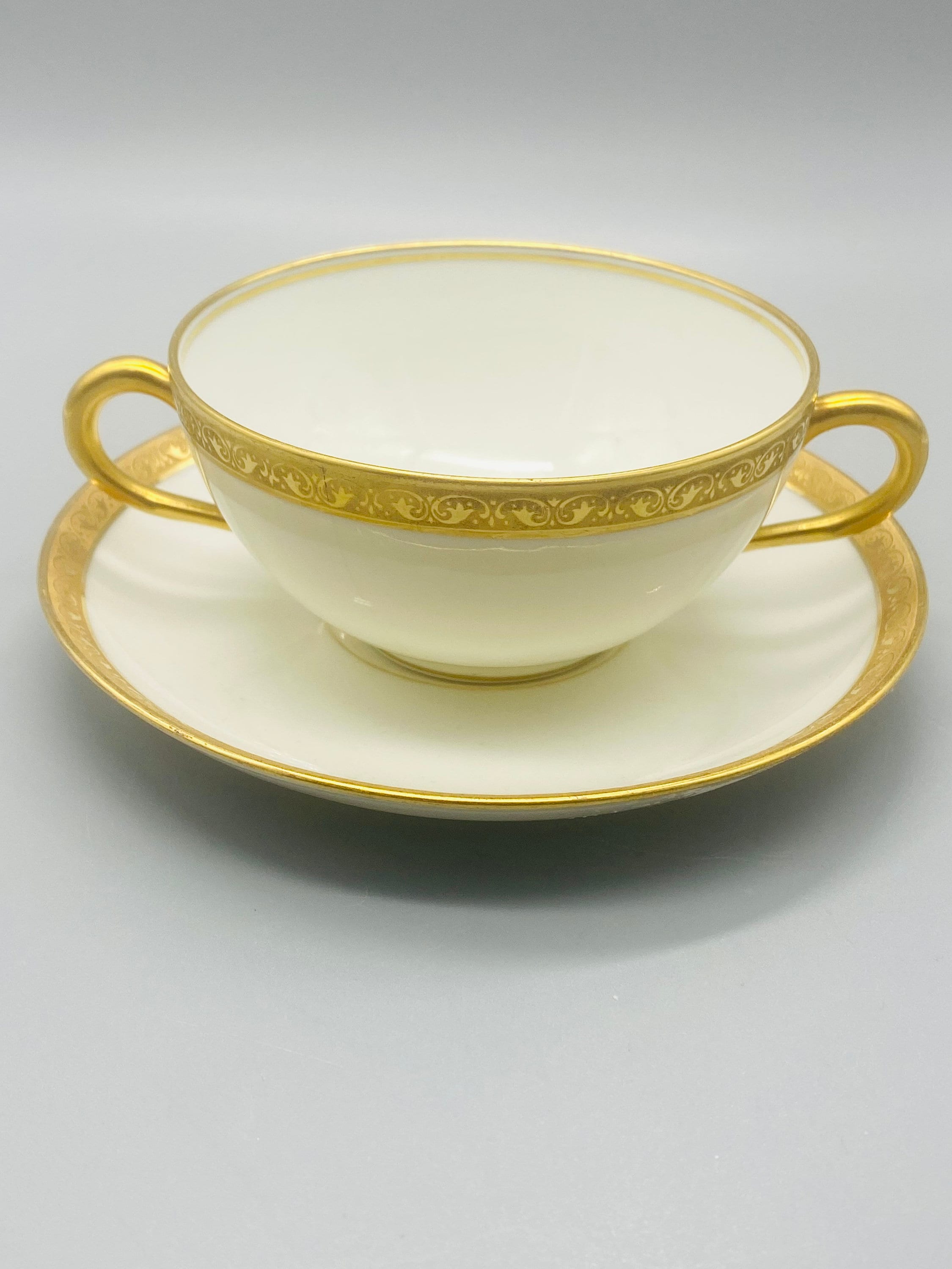 Antique Limoges France Old Abbey Double Handle Tea Cup& Saucer - Etsy