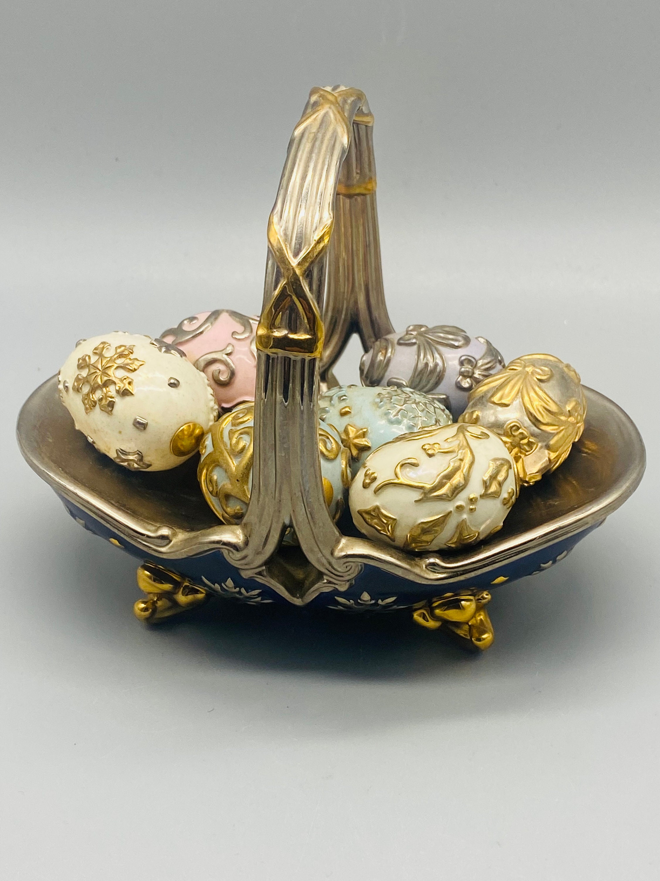 Vintage Franklin Mint Faberge Winter Egg Basket With 7 Eggs - Etsy