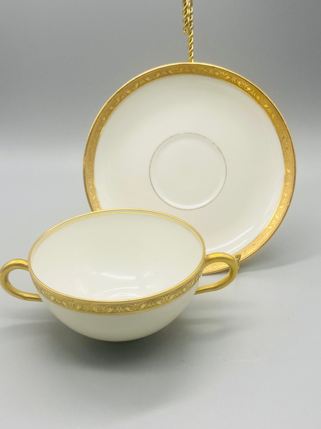 Antique Limoges France Old Abbey Double Handle Tea Cup& Saucer - Etsy