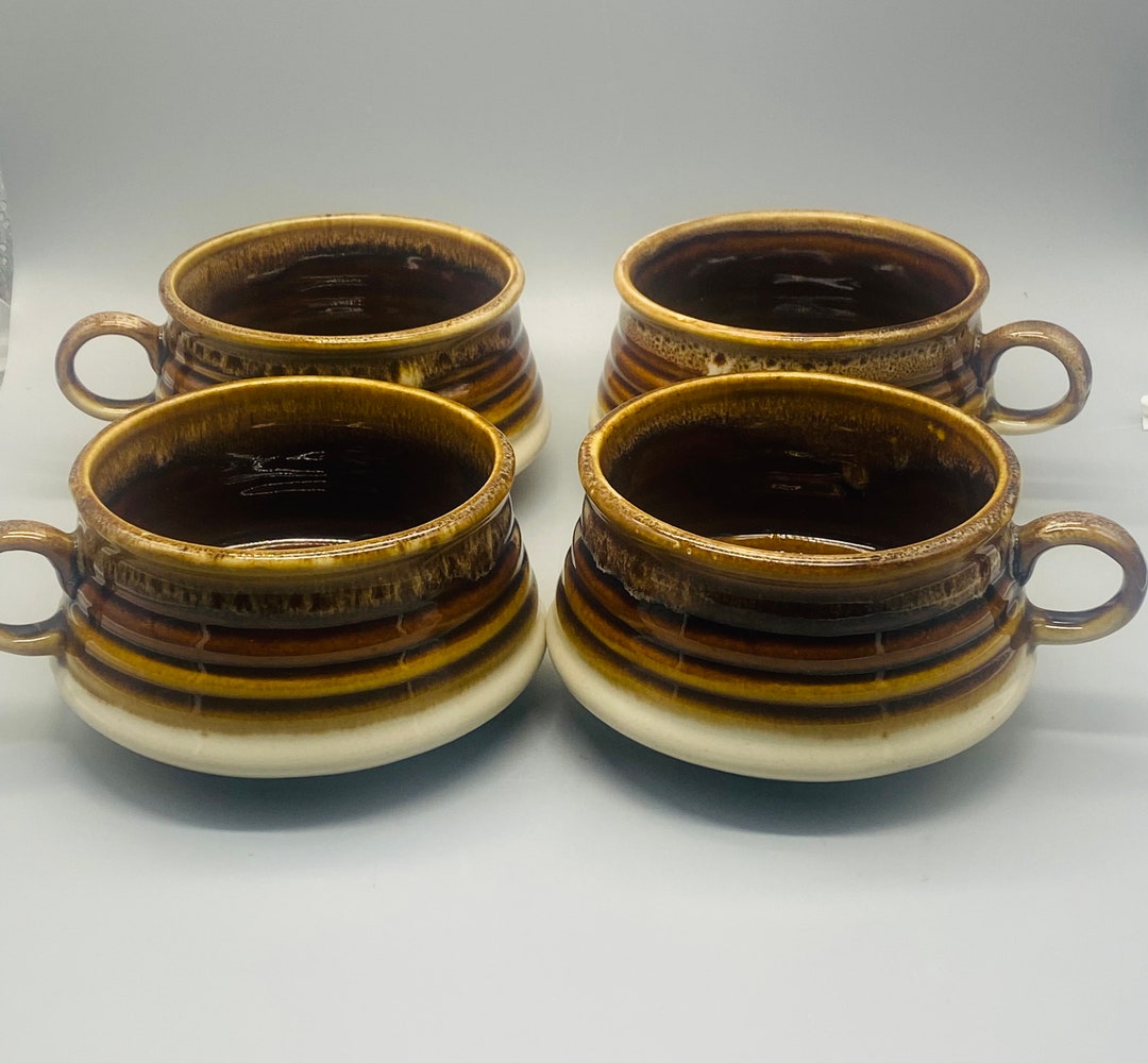 Hand Thrown Coil Artist Pottery Soup Bowl Coffee Mug Yellow Brown Tan ...