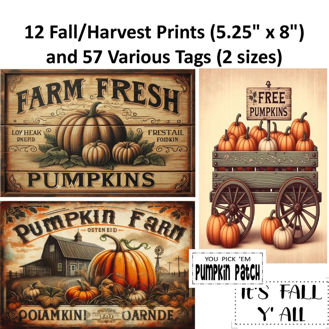 Fall Harvest Prints & Tags: Pumpkin Clipart (digital Download) - Etsy