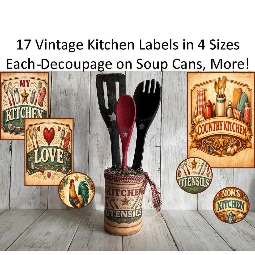 Vintage Kitchen Labels, Vegetable and Soup Can Labels, Printable ...