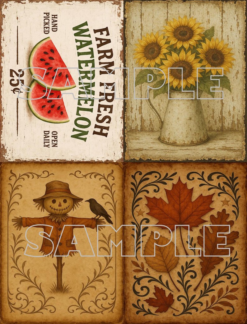 Harvest Prints, Fall Prints, Sunflower Prints, 24 Vintage Prints, PDF ...