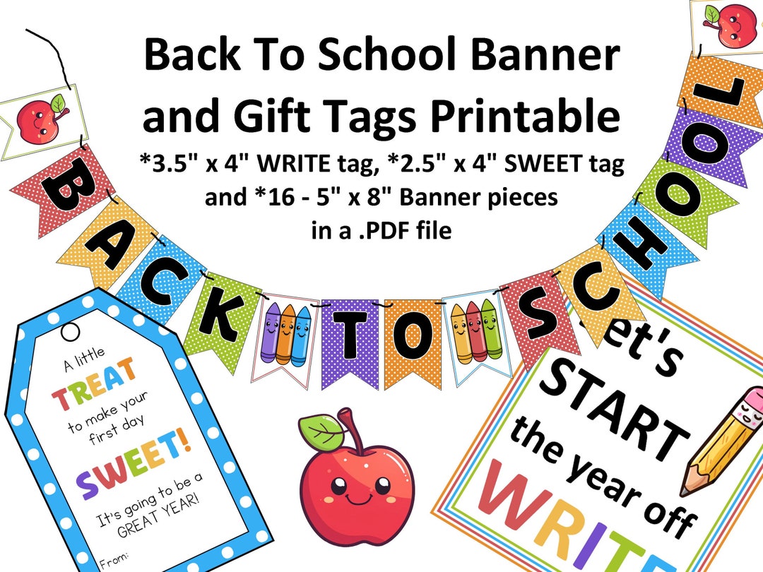 Back to School Banner & Gift Tags: Teacher Student Gifts (digital ...