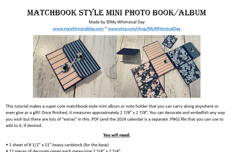 Tutorial Matchbook-style Mini Photo Album, Detailed Instructions ...