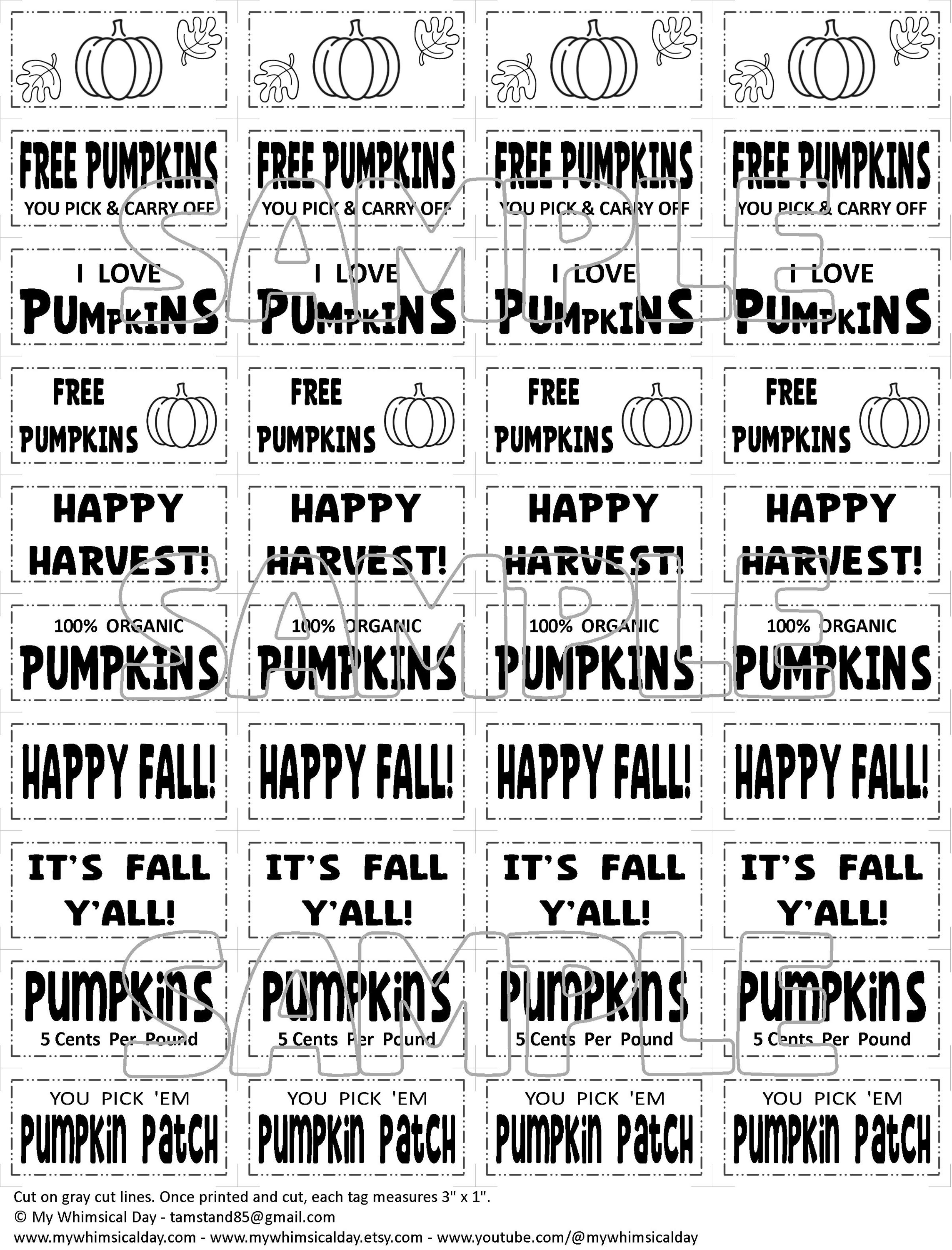Fall Harvest Prints & Tags: Pumpkin Clipart (digital Download) - Etsy