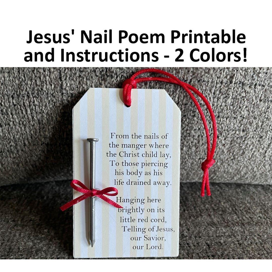 Jesus' Nail Poem Printable: Christmas Ornament Tags (PDF Download, 2 ...
