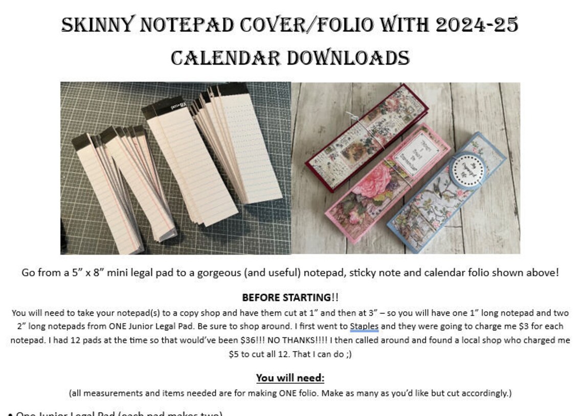 Skinny Notepad Folio Tutorial: 2024-2025 Calendars (digital Download ...
