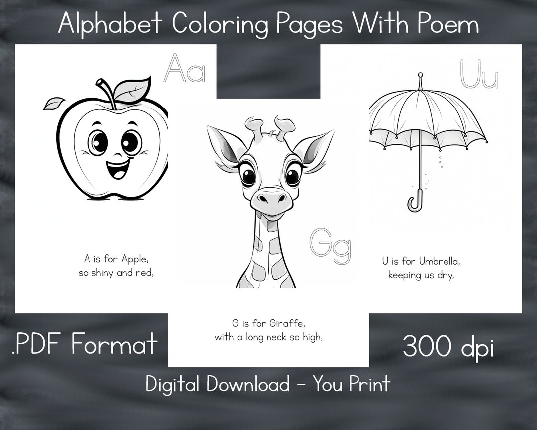 Alphabet Coloring W/poem Pages, High Quality Graphics and Adorable Poem ...