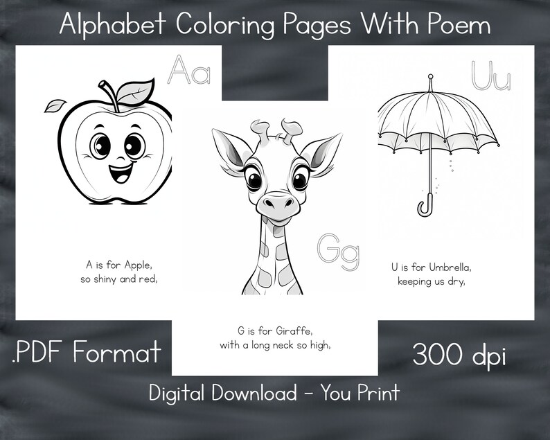 Alphabet Coloring W/poem Pages, High Quality Graphics and Adorable Poem ...